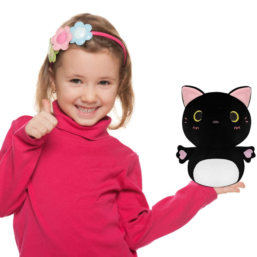 Rdyhqwp 8Inch Black Cat Cute Plush Toy, Stuffed Animals Plushies Soft Squishy Cat Pillow for Kids, Christmas Birthday Gift for Boys and Girls