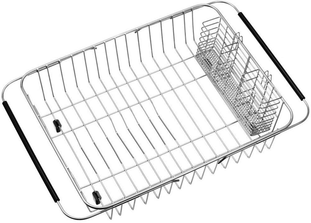 SANNO Dish Drying Rack with Stainless Steel Utensil Holder Large Dish Rack Drainer Drain Expandable Dish Rack Shelf Dish Rack in Sink or Over Sink or On Counter Rustproof Stainless Steel