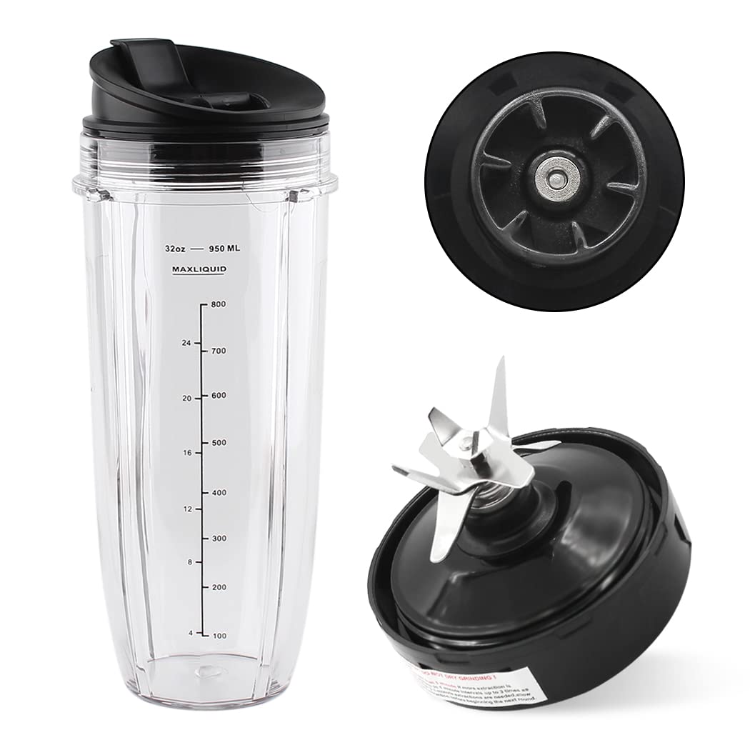 Joyparts Replacement Parts Female Fins Blade and 32oz cup with Lid,Compatible with Ninja Blender Auto iQ BL482 30 DOB,BL451 30 DOB,BL480D 69 DOB,BL455 30 DOB