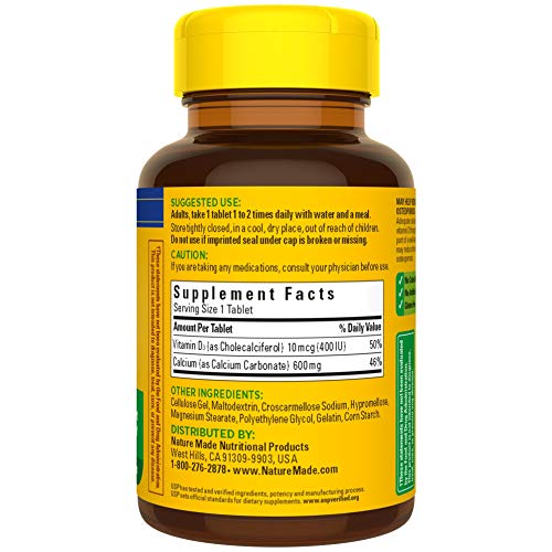 Nature Made Calcium 600 mg with Vitamin D3 for Immune Support, Tablets, 60 Count, helps support Bone Strength (Pack of 3)