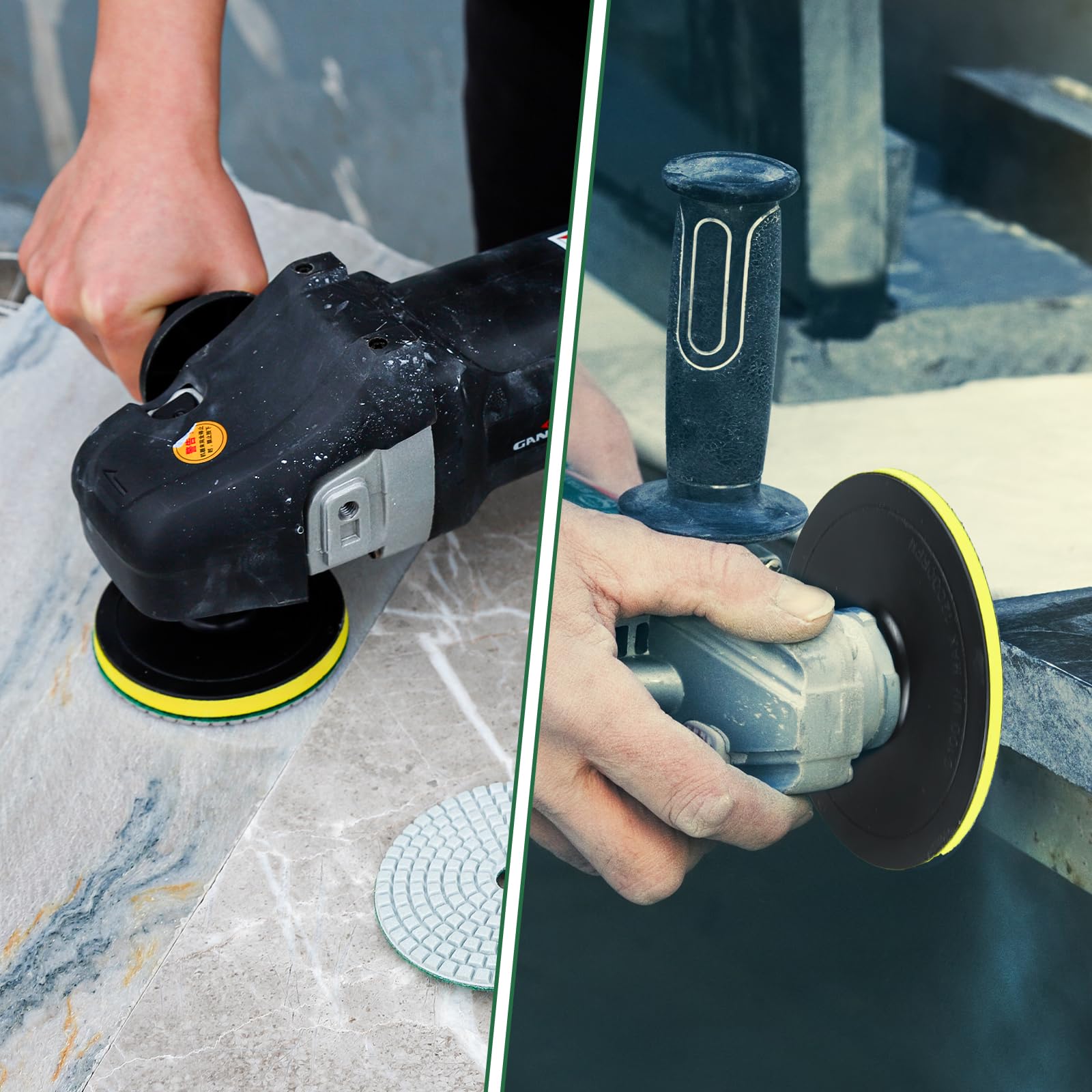 4 Inch Diamond Polishing Pads -11PCS Stone Polishing Kit, 50-3000 Grit with Two Different 5/8’’-11 Backer Pads for Granite, Marble, and Quartz Countertops - Use with Drill, Grinder, and Polisher.