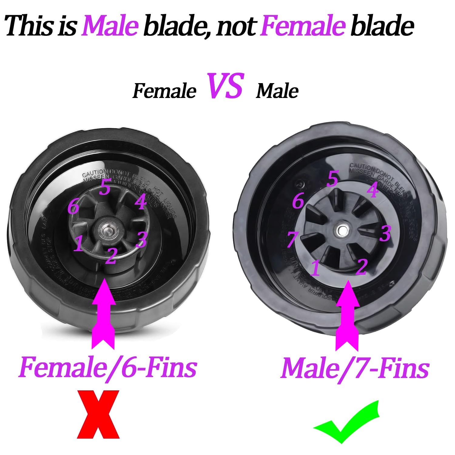 [New Model] Replacement 7 Fins Male Blade&32oz Blender Cup Compatible For Nutri Ninja Blender [4 Inch Male 7 Fins Blade]