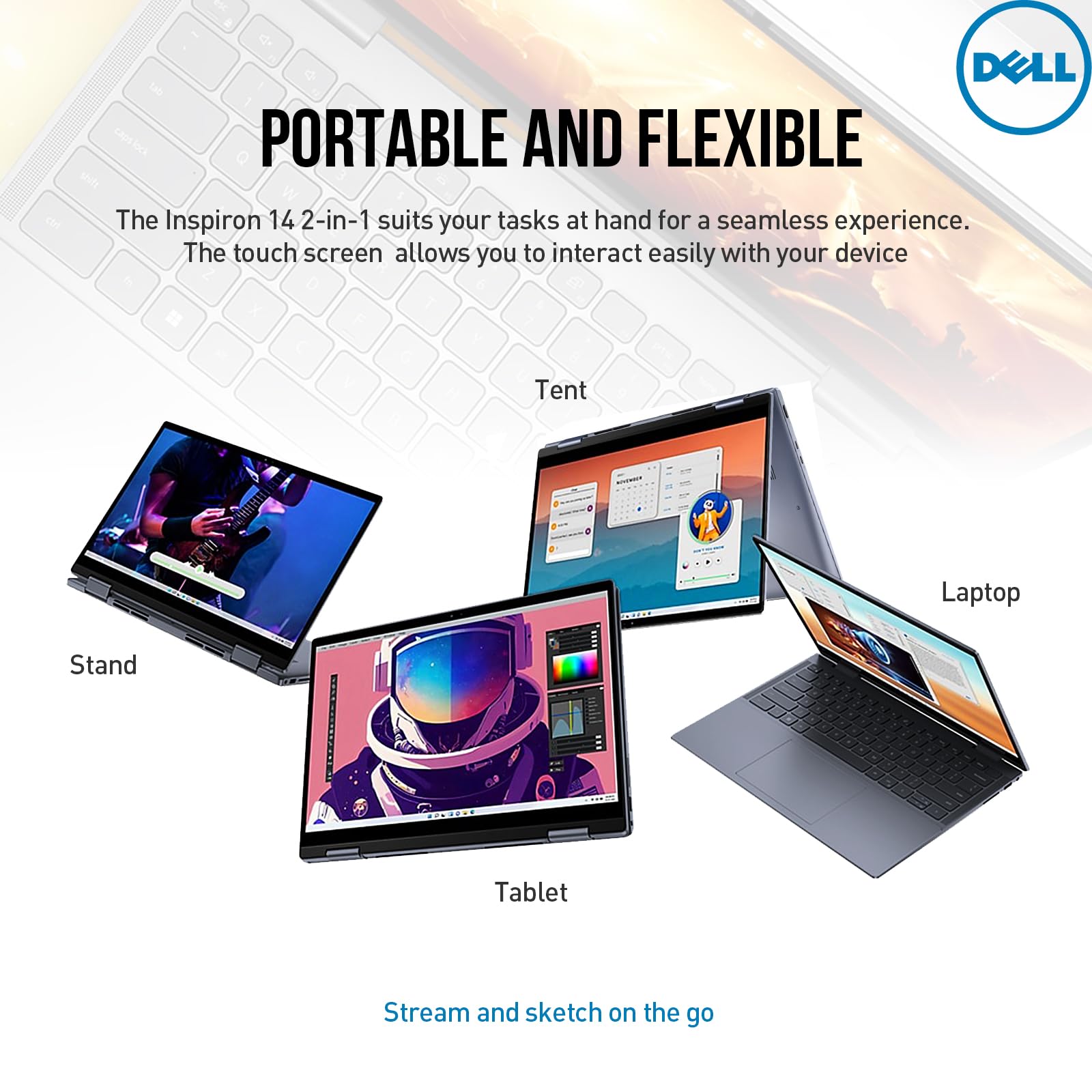 Dell Inspiron 14 2 in 1 Touchscreen Laptop, 14 Inch FHD+ Touch Screen Convertible, AMD Ryzen 5, 8GB RAM 256GB SSD, Windows 11 Pro, Lifetime Microsoft Office, Backlit Keyboard, Fingerprint Reader, HDMI