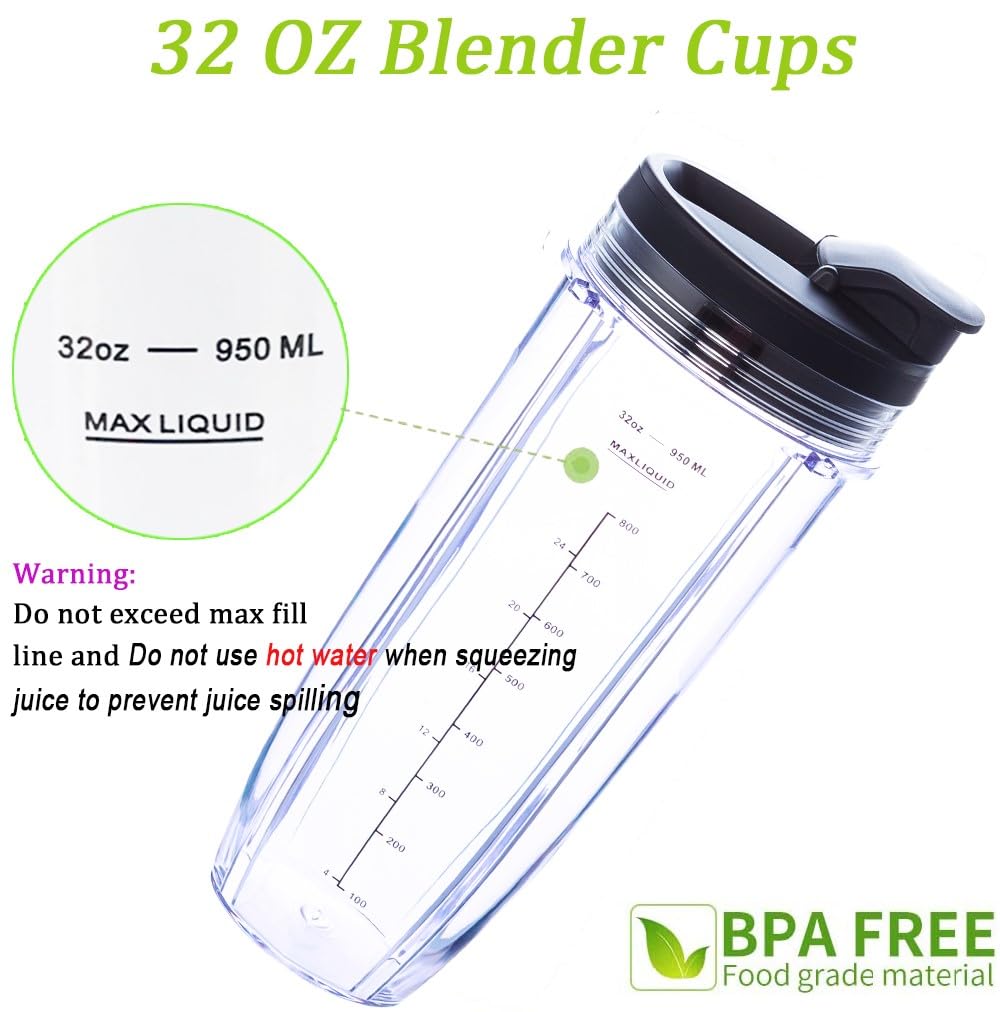 [New Model] Replacement 7 Fins Male Blade&32oz Blender Cup Compatible For Nutri Ninja Blender [4 Inch Male 7 Fins Blade]