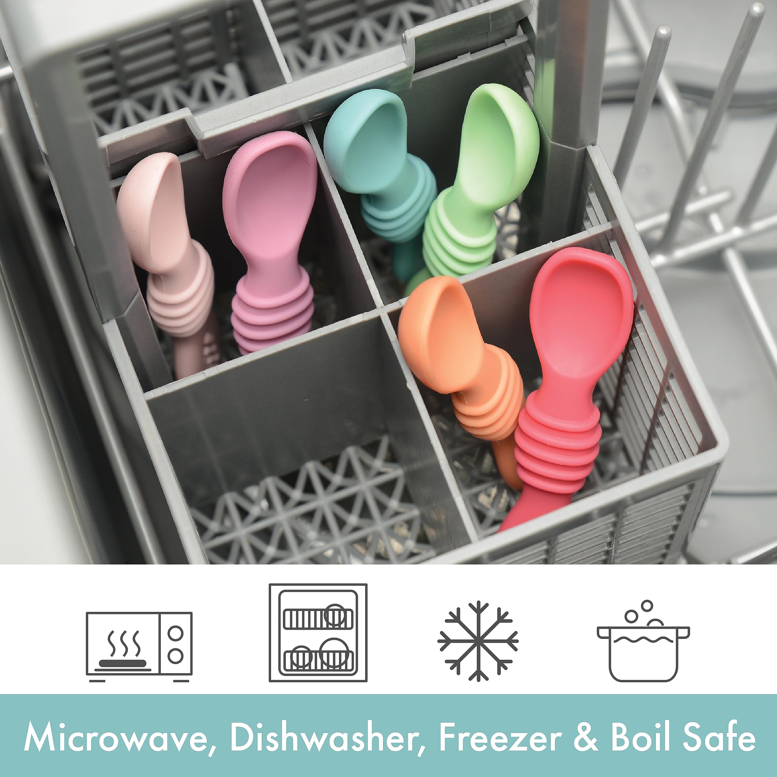 PrimaStella Silicone Rainbow Chew Spoon Set for Babies and Toddlers | Safety Tested | BPA Free | Microwave, Dishwasher and Freezer Safe