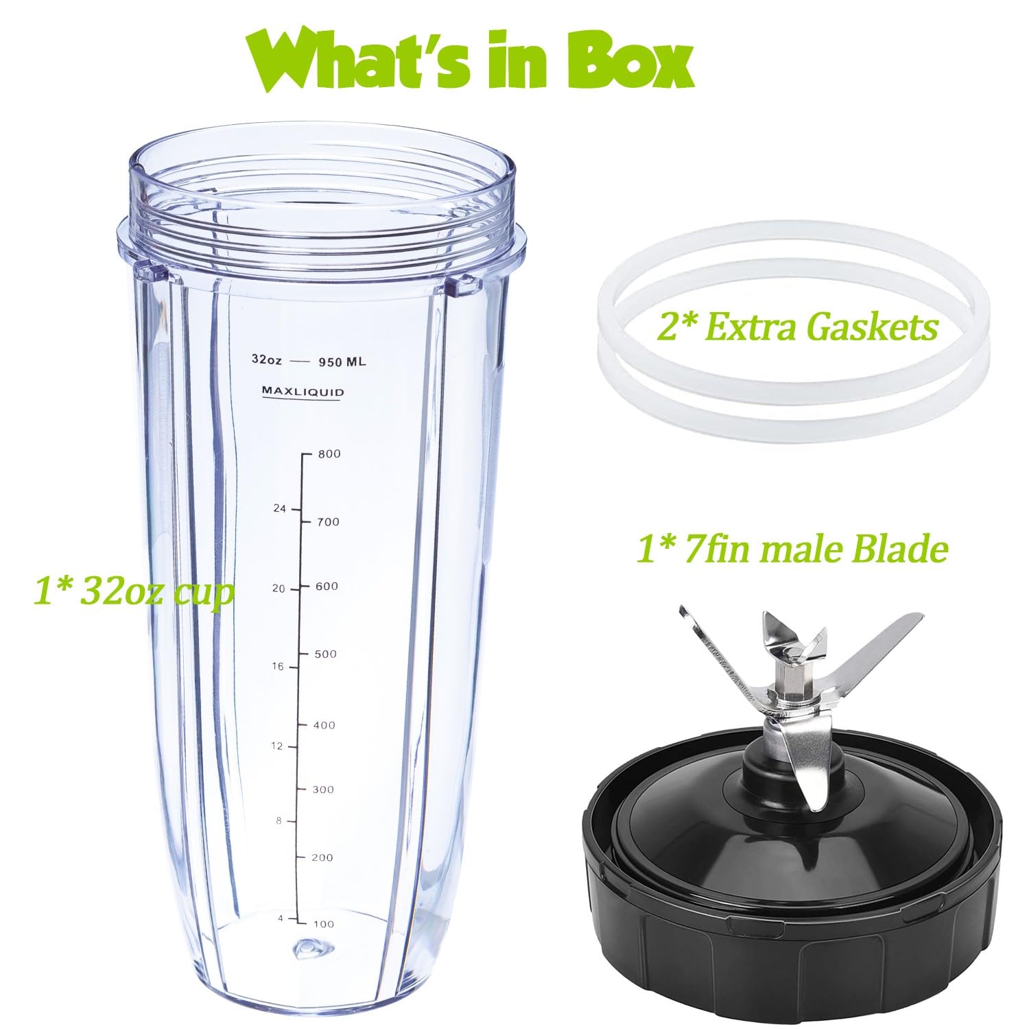 [New Model] Replacement 7 Fins Male Blade&32oz Blender Cup Compatible For Nutri Ninja Blender [4 Inch Male 7 Fins Blade]