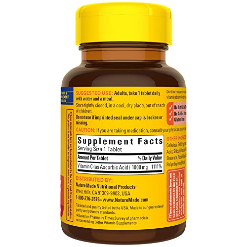 Nature Made Vitamin C 1000 mg Time Release Tablets with Rose Hips, 60 Count to Help Support the Immune System (Pack of 3)