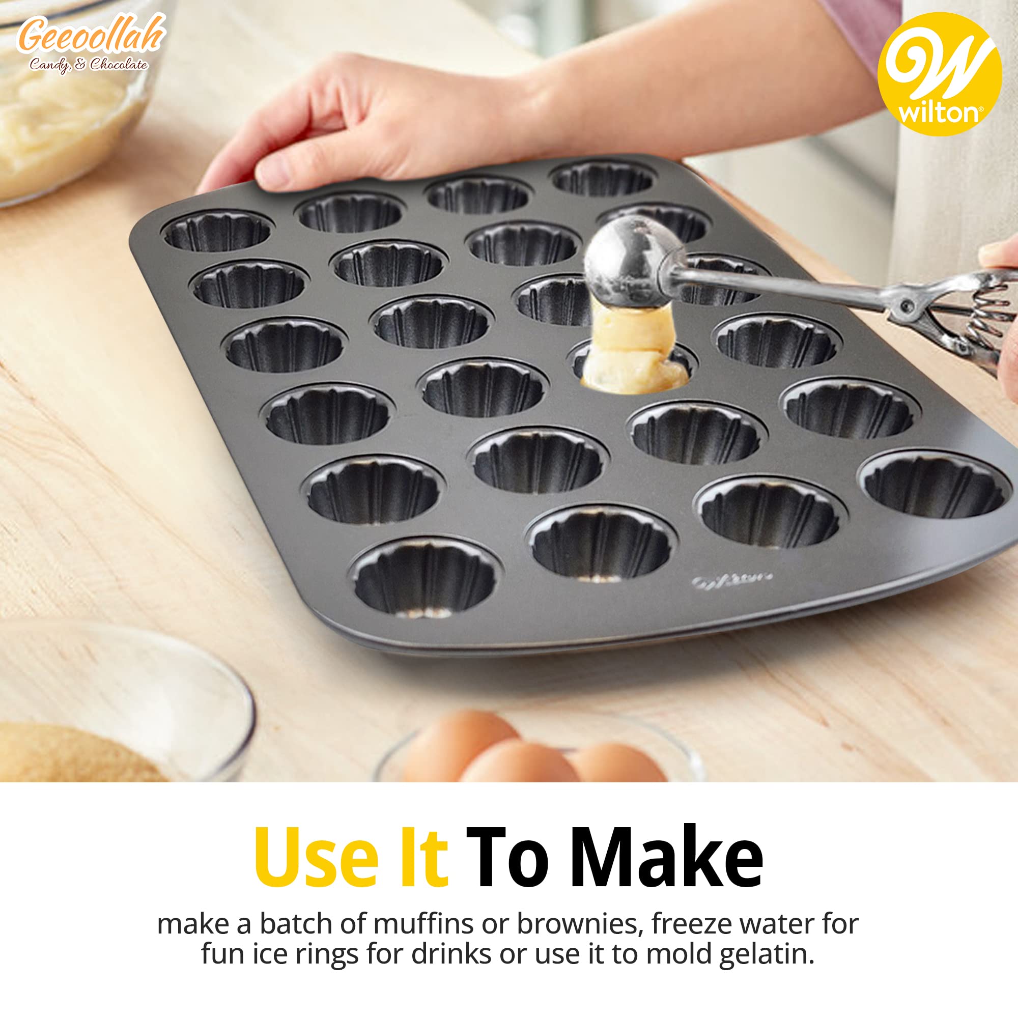 Wilton Mini Fluted Tube Pan – 24-Cavity Cake Pan – Easy To Use Cupcake Pan for Unique Baking Goods – Durable and Reliable Steel Pan with Non-Stick Coating – 16.5 x 10.5 inches