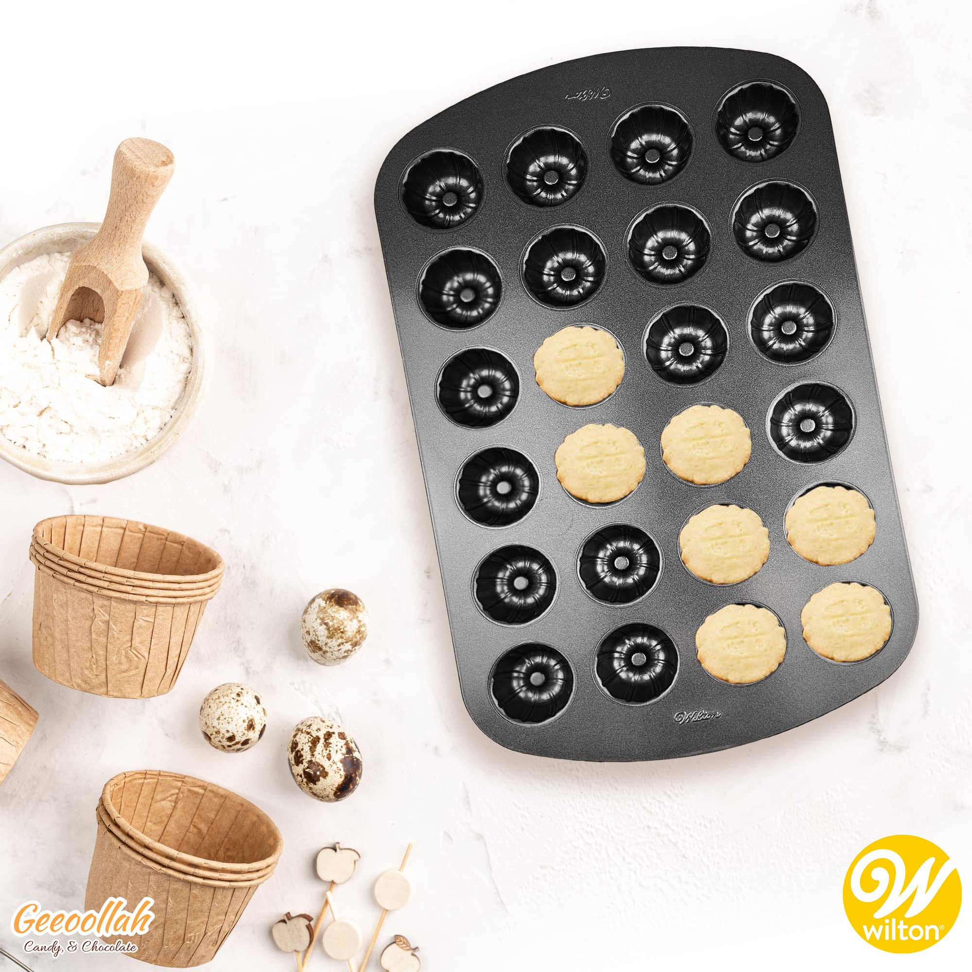 Wilton Mini Fluted Tube Pan – 24-Cavity Cake Pan – Easy To Use Cupcake Pan for Unique Baking Goods – Durable and Reliable Steel Pan with Non-Stick Coating – 16.5 x 10.5 inches