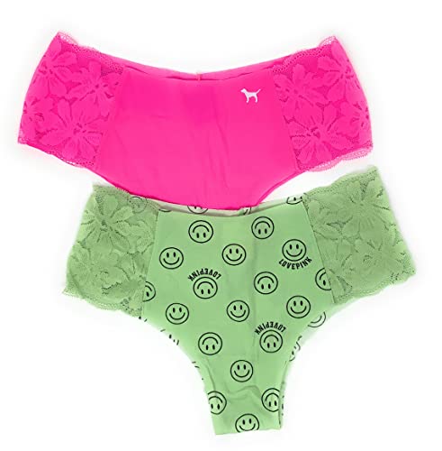 Victoria's Secret Pink No-Show Cheekster Panty, Hot Pink/Green Smiles, Medium