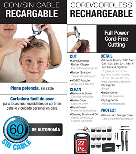 Conair Cordless 22-piece Hair Clipper, Use Corded or Cordless