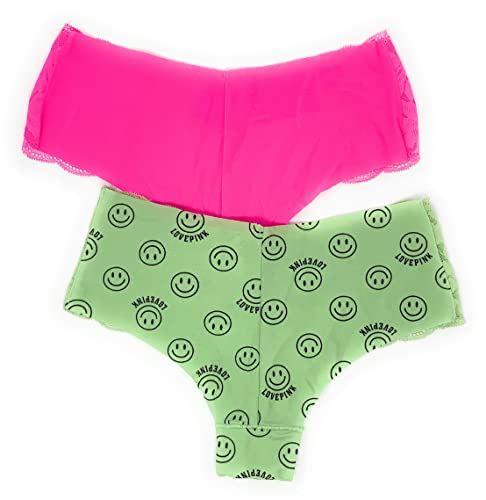 Victoria's Secret Pink No-Show Cheekster Panty, Hot Pink/Green Smiles, Medium