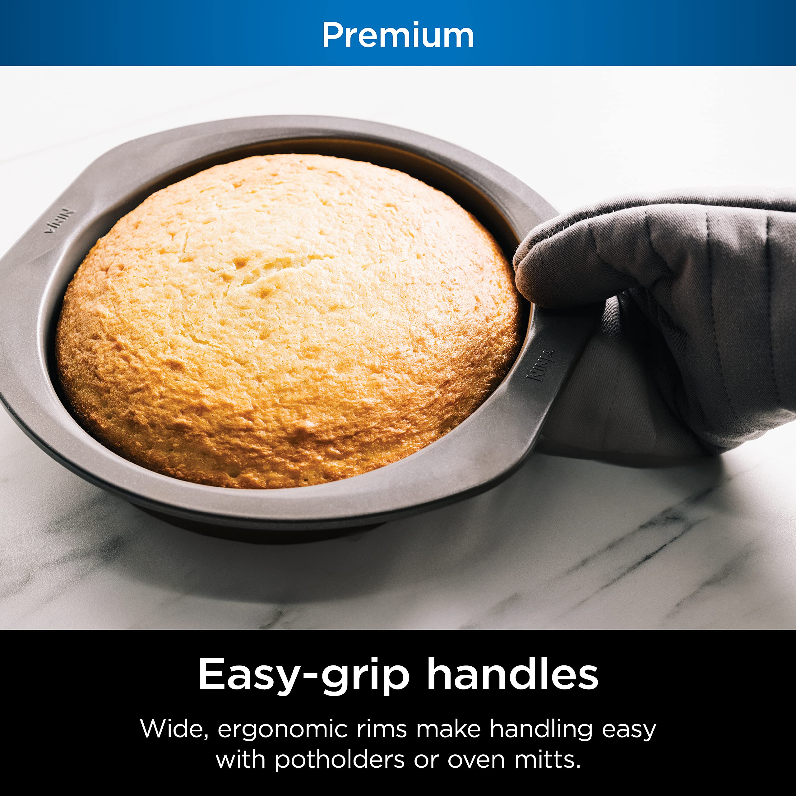 Ninja B30309 Foodi NeverStick Premium 9 inch Round Cake Pan, Nonstick, Oven Safe up to 500⁰F, Dishwasher Safe, Grey