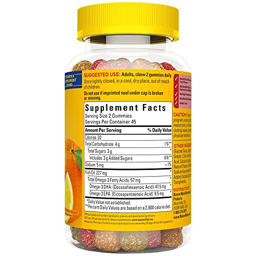 Nature Made Fish Oil Gummies, Omega 3 Fish Oil Supplements, Healthy Heart Support, 90 Gummies, 45 Day Supply