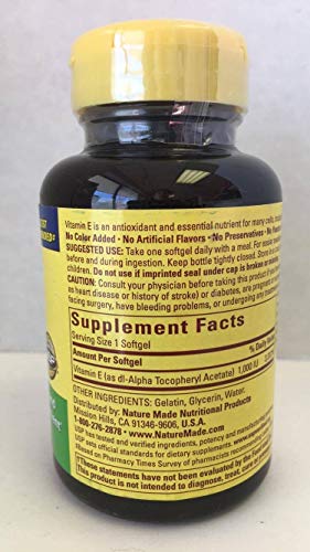 Nature Made dl-Alpha Vitamin E 1000 IU Softgels 60 ea (Pack of 2)