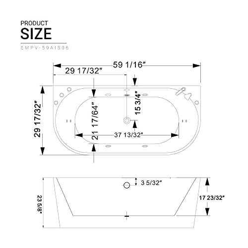 Whirlpool Bathtub 59 in. Acrylic Freestanding Bath Tub Hydromassage Gracefully Oval Shaped 8 Water Jets Soaking SPA, Double-Ended Massage Bathtubs with Two Black Pillow , White