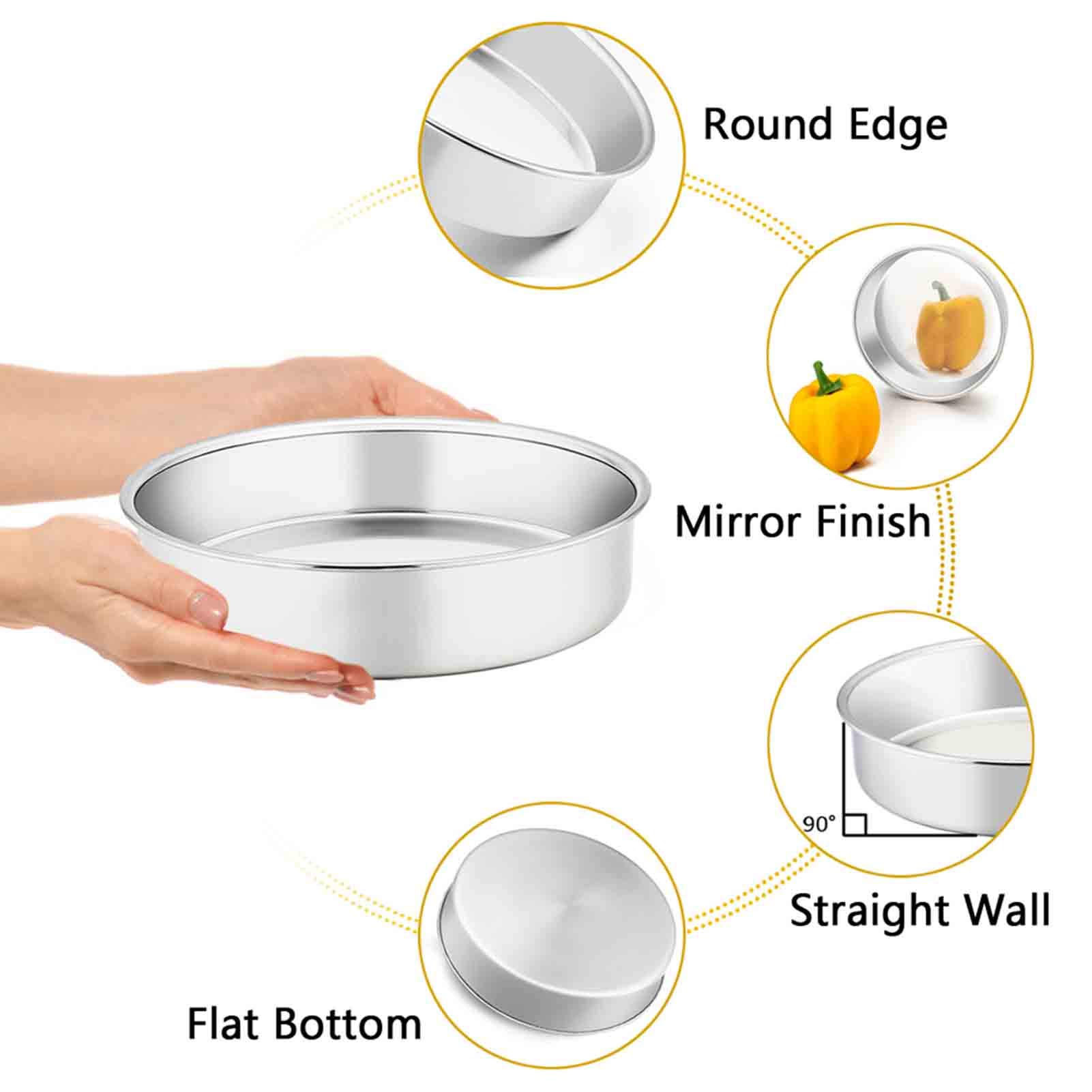 TeamFar Cake Pan, 4’’ - 6’’ - 8’’ - 9½’’ - 11’’, Stainless Steel Round Baking Tier Cake Pans Set, Healthy & Heavy Duty, Mirror Finish & Dishwasher Safe - Set of 5