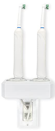 HOYT DESIGN Electric Toothbrush Holder, Wall Mount, Compatible with Oral-B, Holds 2 Chargers, Mounts on Single GFCI/Decora Outlet ONLY. (Charger/Brushes NOT Included), White, OB2C-GSSV