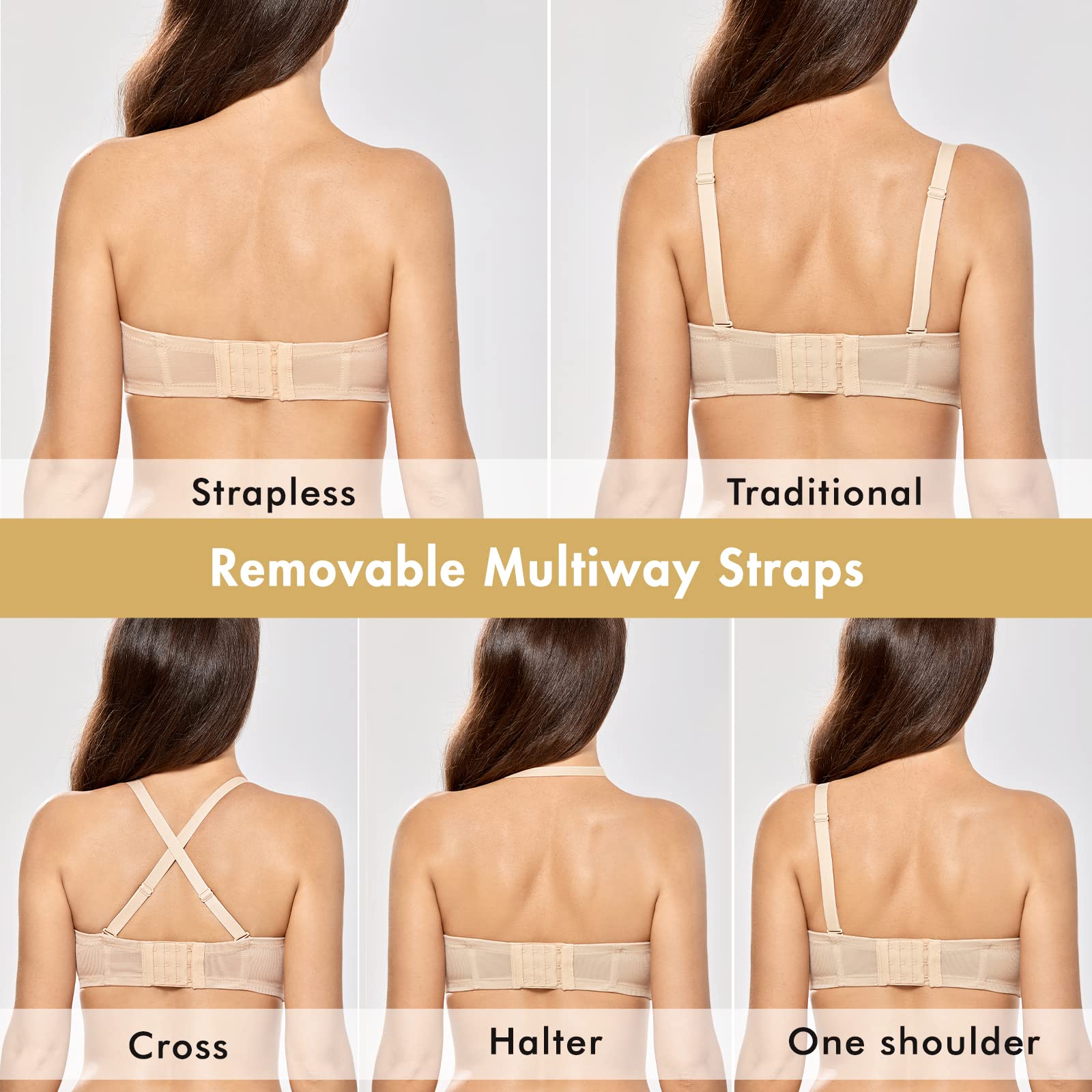 DELIMIRA Women's Underwire Contour Multiway Full Coverage Strapless Bra Plus Size Beige 46DD