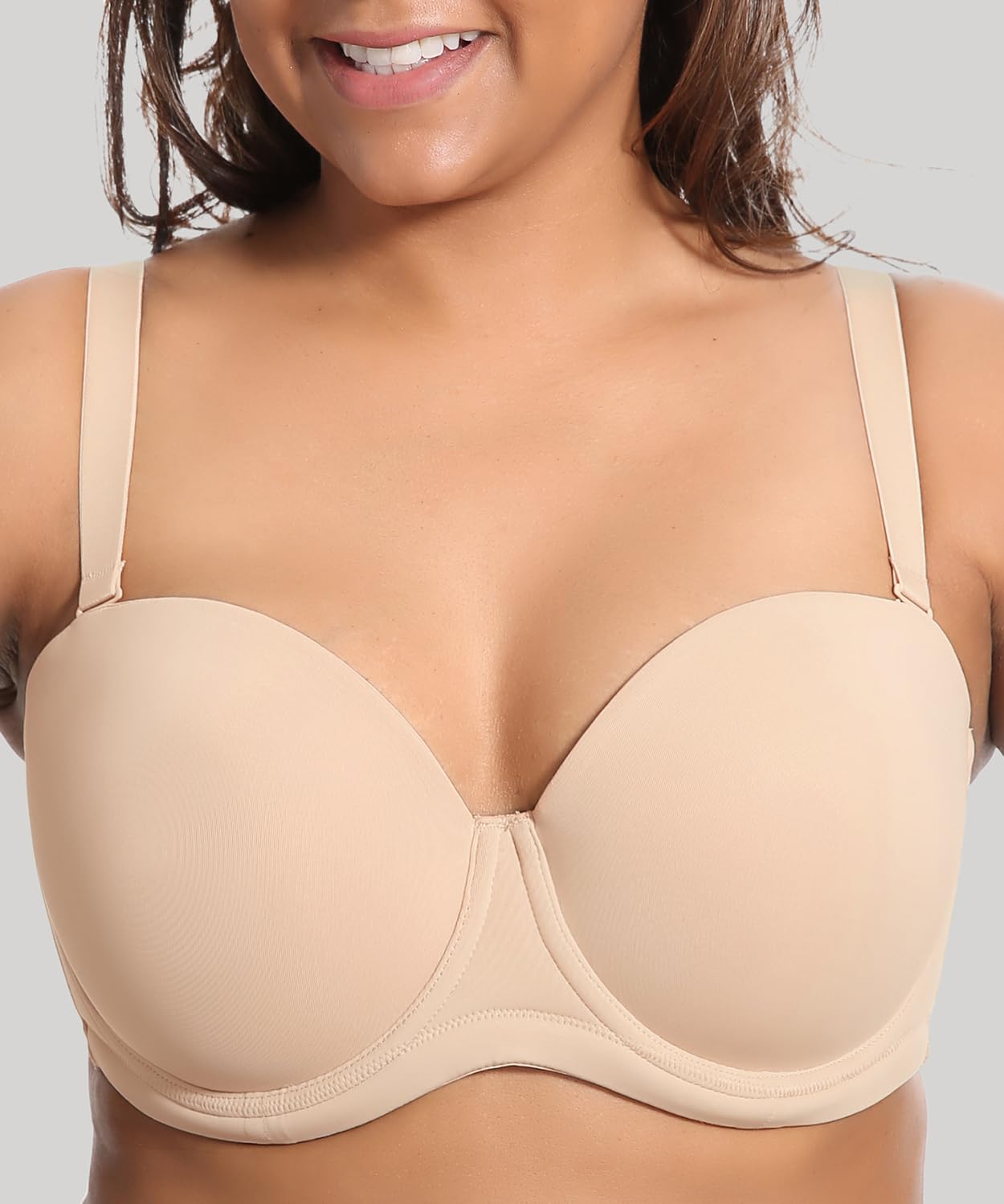 DELIMIRA Women's Underwire Contour Multiway Full Coverage Strapless Bra Plus Size Beige 46DD