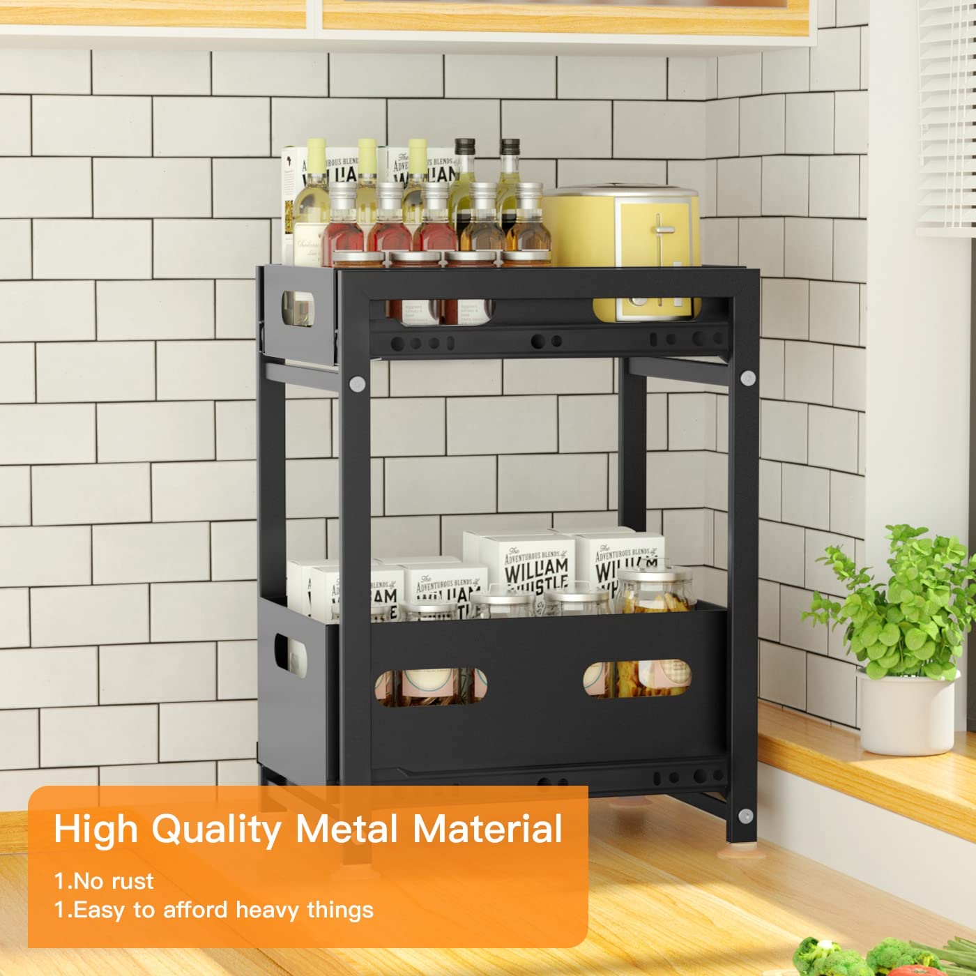 Itonosei Under The Sink Organizer, 2 Tier Organizer Baskets with Pull Out Drawers, Black Under Sink Organizers and Storage with Sliding Storage Drawer