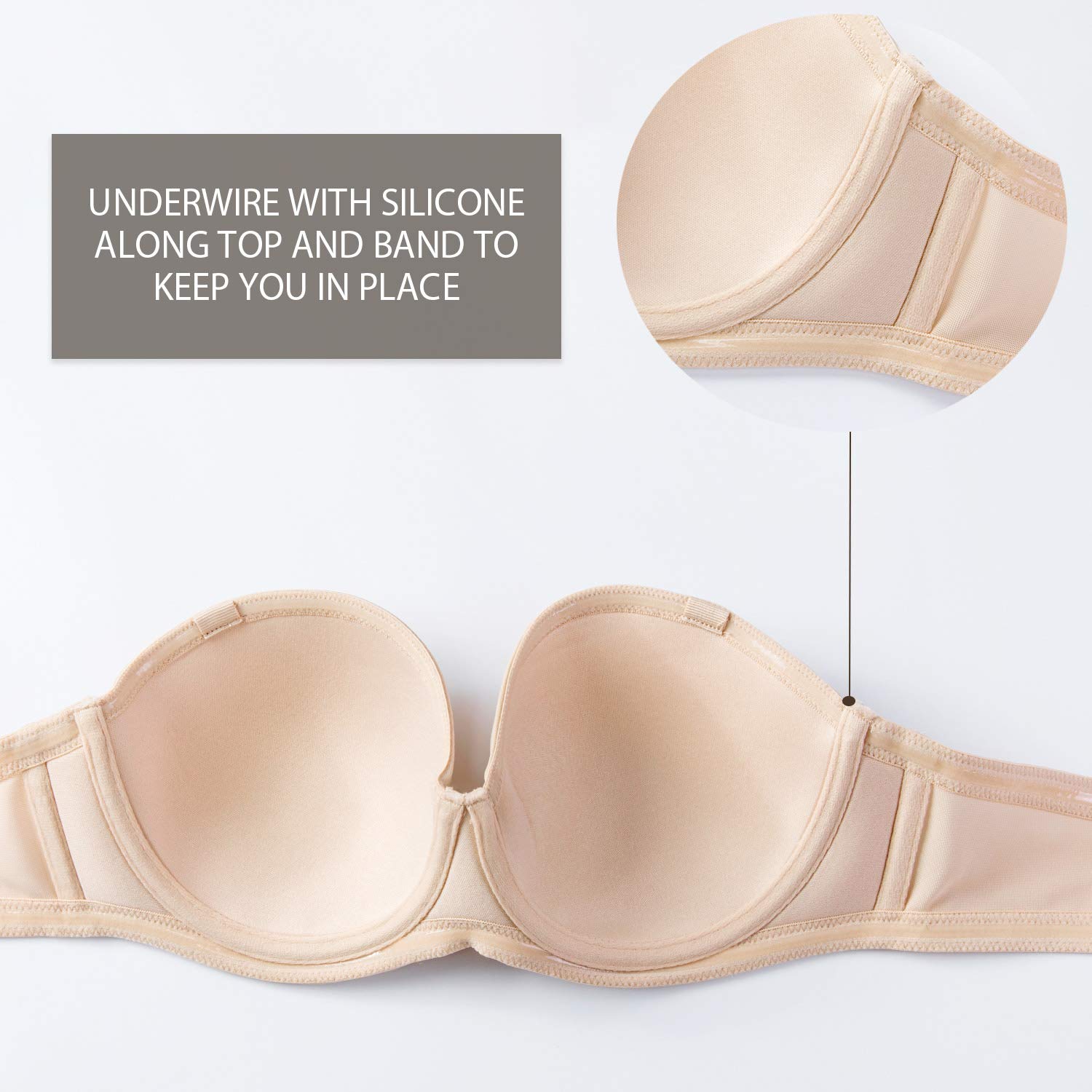 DELIMIRA Women's Underwire Contour Multiway Full Coverage Strapless Bra Plus Size Beige 46DD