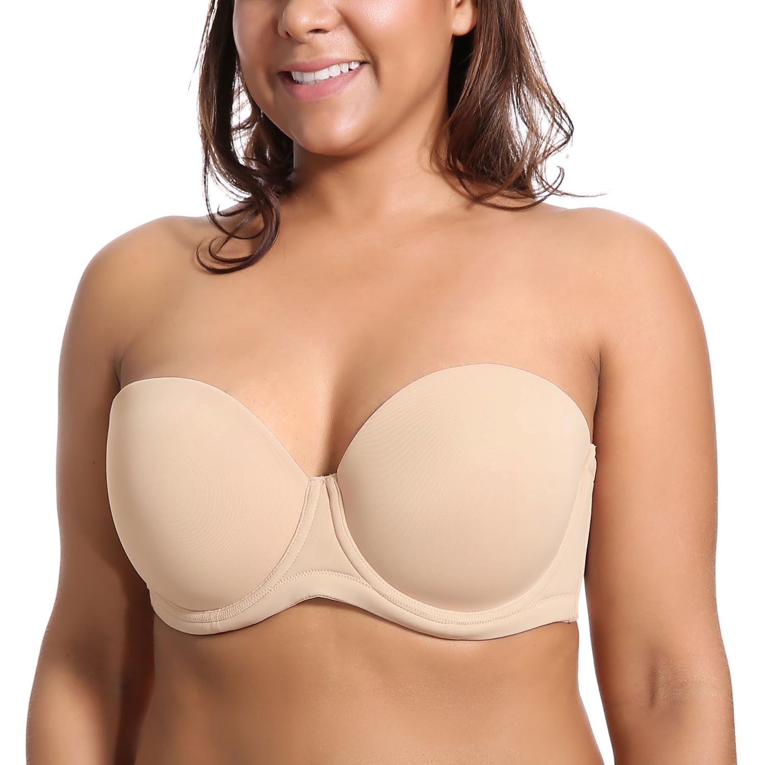 DELIMIRA Women's Underwire Contour Multiway Full Coverage Strapless Bra Plus Size Beige 46DD