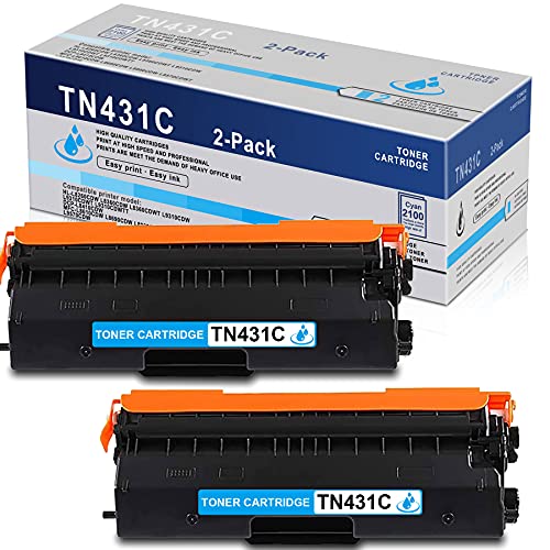 2 Pack TN431 TN-431 TN431C TN-431C Cyan High Yield Compatible Toner Cartridge Replacement for Brother MFC-L8610CDW L8690CDW L8900CDW L970CDWT L9570CDW DCP-L8410CDW Printer