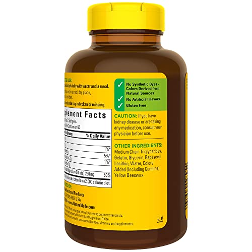 Nature Made Magnesium Citrate 250 mg per serving, Dietary Supplement for Muscle, Nerve, Bone and Heart Support, 120 Softgels, 60 Day Supply