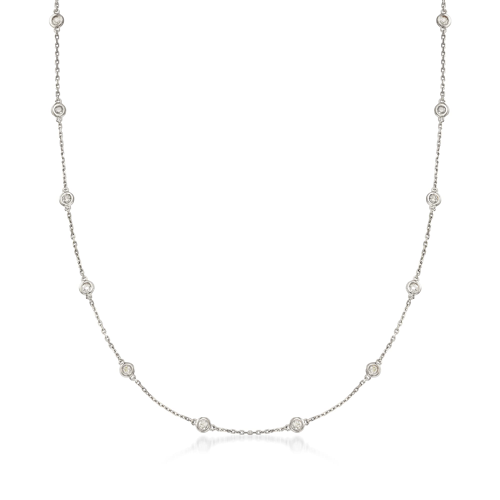 Ross-Simons Bezel-Set Diamond Station Necklace in Sterling Silver
