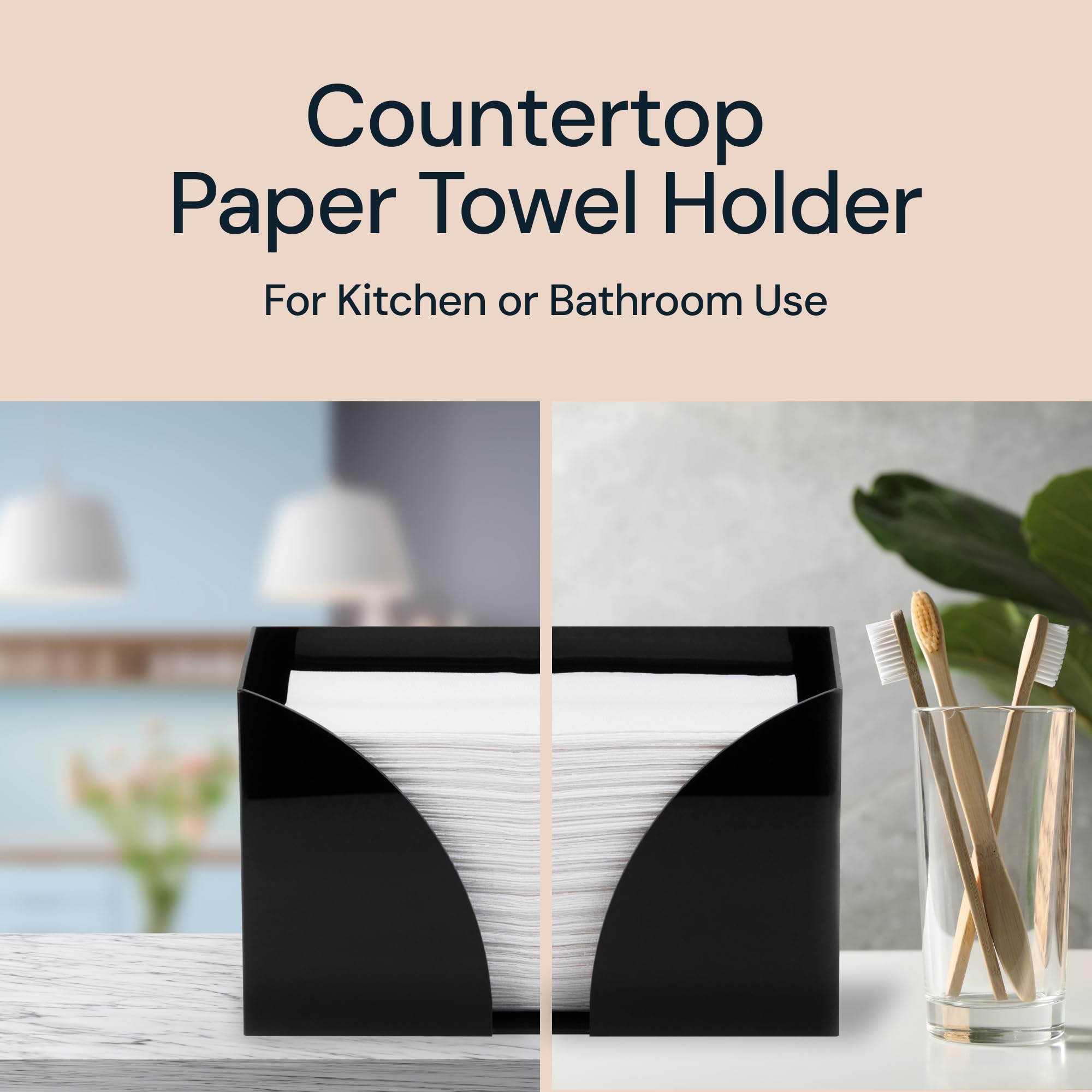 SimplyImagine Countertop Paper Towel Holder Dispenser - Black Acrylic Storage Holder for Kitchen or Bathroom Use for Multifold, C Fold, Trifold, Z Fold Hand Towel Napkins - Commercial or Home Use