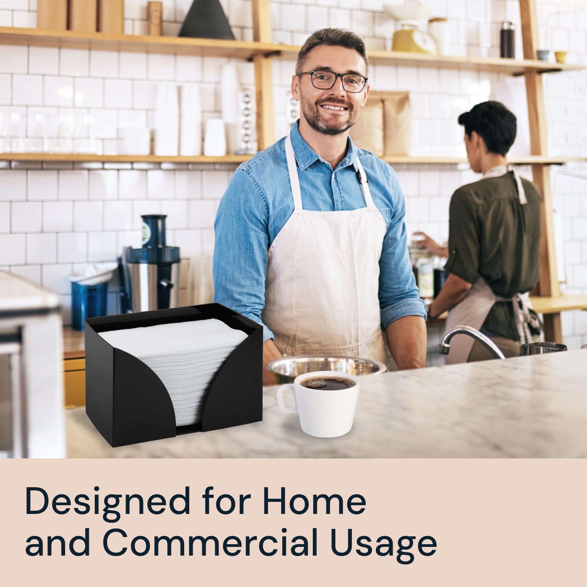 SimplyImagine Countertop Paper Towel Holder Dispenser - Black Acrylic Storage Holder for Kitchen or Bathroom Use for Multifold, C Fold, Trifold, Z Fold Hand Towel Napkins - Commercial or Home Use
