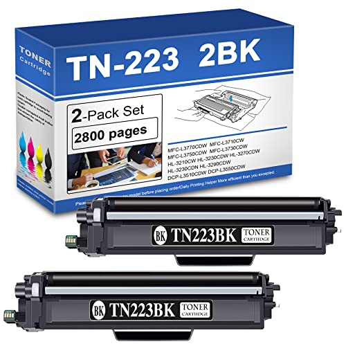 (2 Pack) TN223BK Compatible TN-223BK Black Toner Cartridge Replacement for Brother MFC-L3770CDW Brother MFC-L3710CW Brother MFC-L3750CDW Printer Toner.