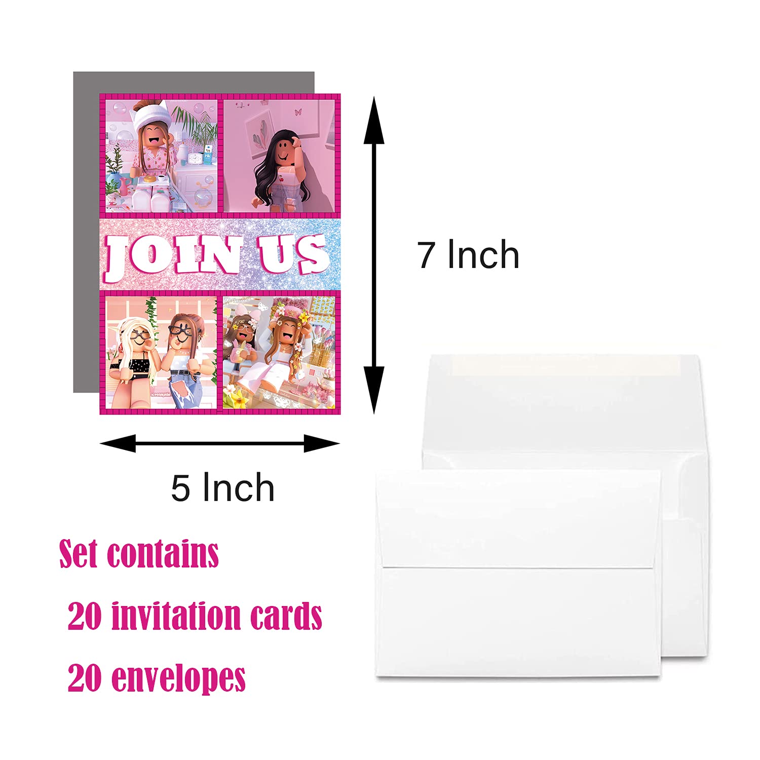 DB11 20pcs Sandbox Game Birthday Party Invitations Sandbox Game Party Decoration Invitation Cards with 20 Envelope Boys and Girls Baby Shower