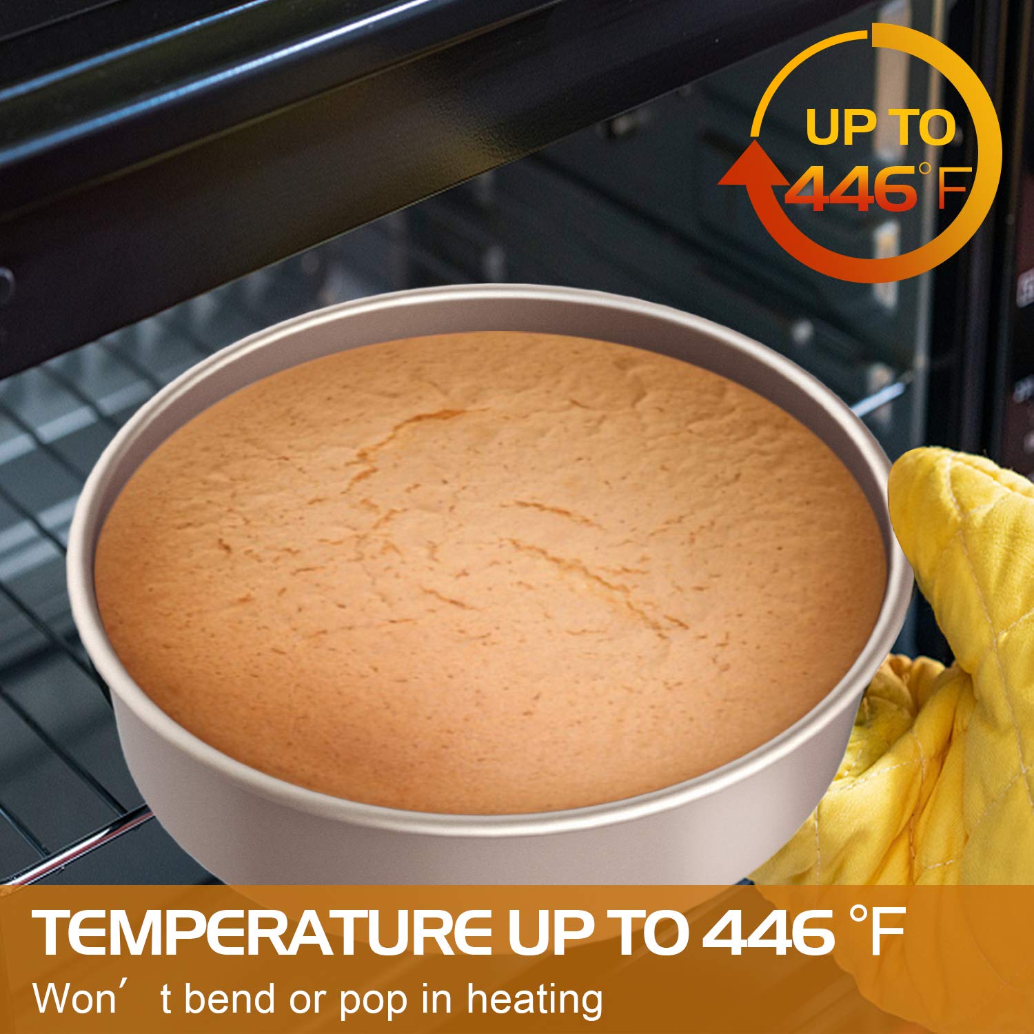 CHEFMADE Bakeware Round Cake Pan 2 Pieces, 6-Inch and 8-Inch with Removable Loose Bottom Nonstick & Quick Release Coating Chiffon Bakeware for Oven and Instant Pot Baking (Champagne Gold)
