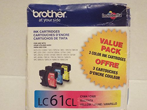 Brother LC61CL 3-Pack Ink Cartridge, 500 Page-Yield, Cyan Magenta Yellow