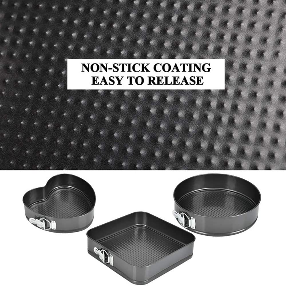 Springform cake pan 8"Heart-shaped & 9"Round &10"Square pan (3 Shaped of Pans)Sets for Baking,Cake Decorating Supplies,Icing Tips, Piping Bag Couplers