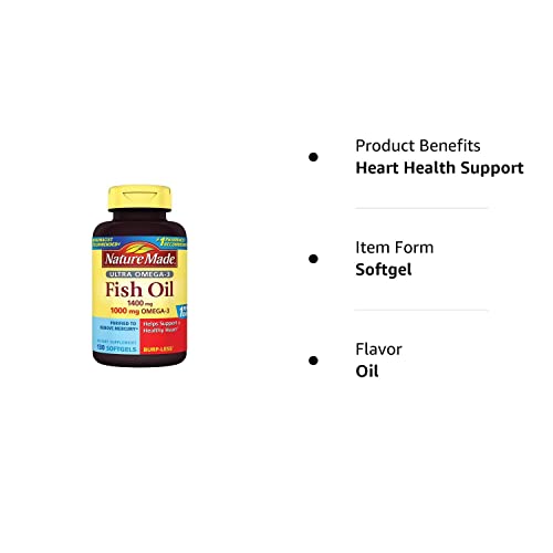 Nature Made Ultra Omega-3 Burpless Fish Oil 1400 mg Softgels w. Omega 3 1000 mg 130 Ct