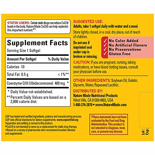 Nature Made CoQ10 400 mg, Dietary Supplement for Heart Health Support, 40 Softgels, 40 Day Supply