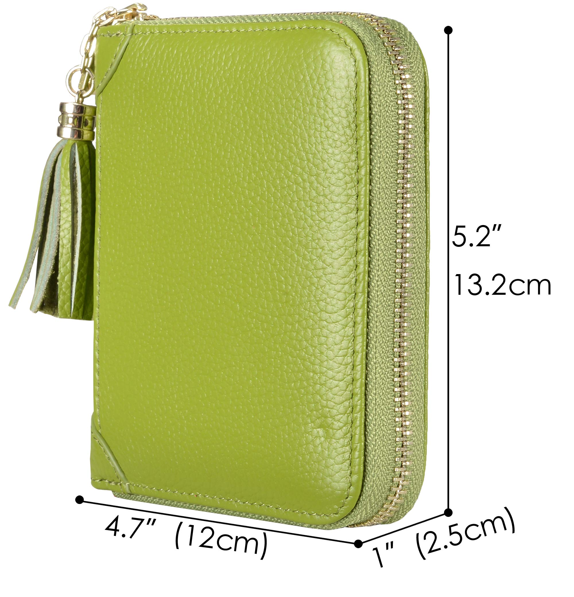Easyoulife Womens Credit Card Holder Wallet Zip Leather Card Case RFID Blocking (Green)