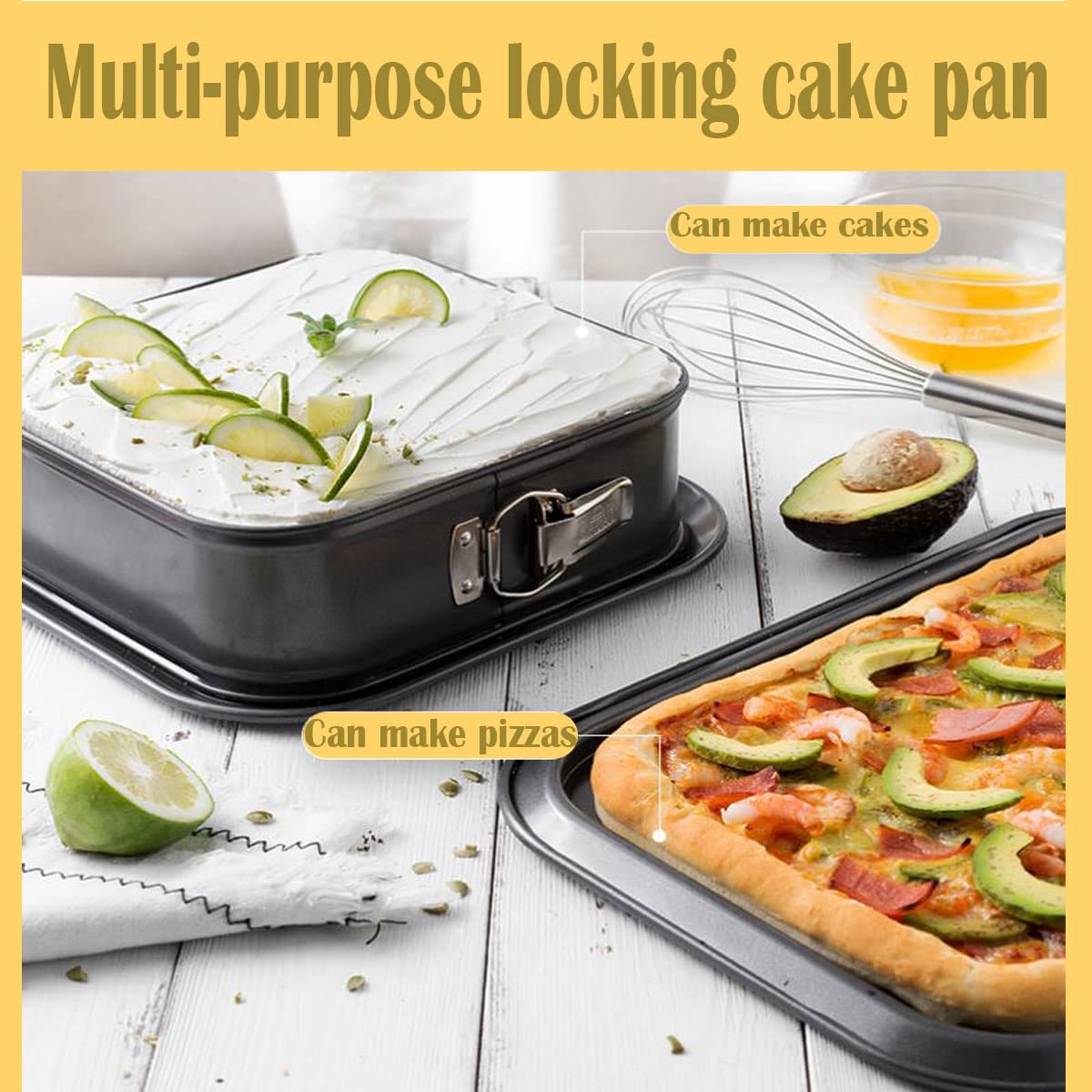 FONTSATTY Springform Pan, 9 Inch Cake Pan Bakeware with Removable Bottom, Baking Pan Cake Molds, Nonstick Leakproof (Square)