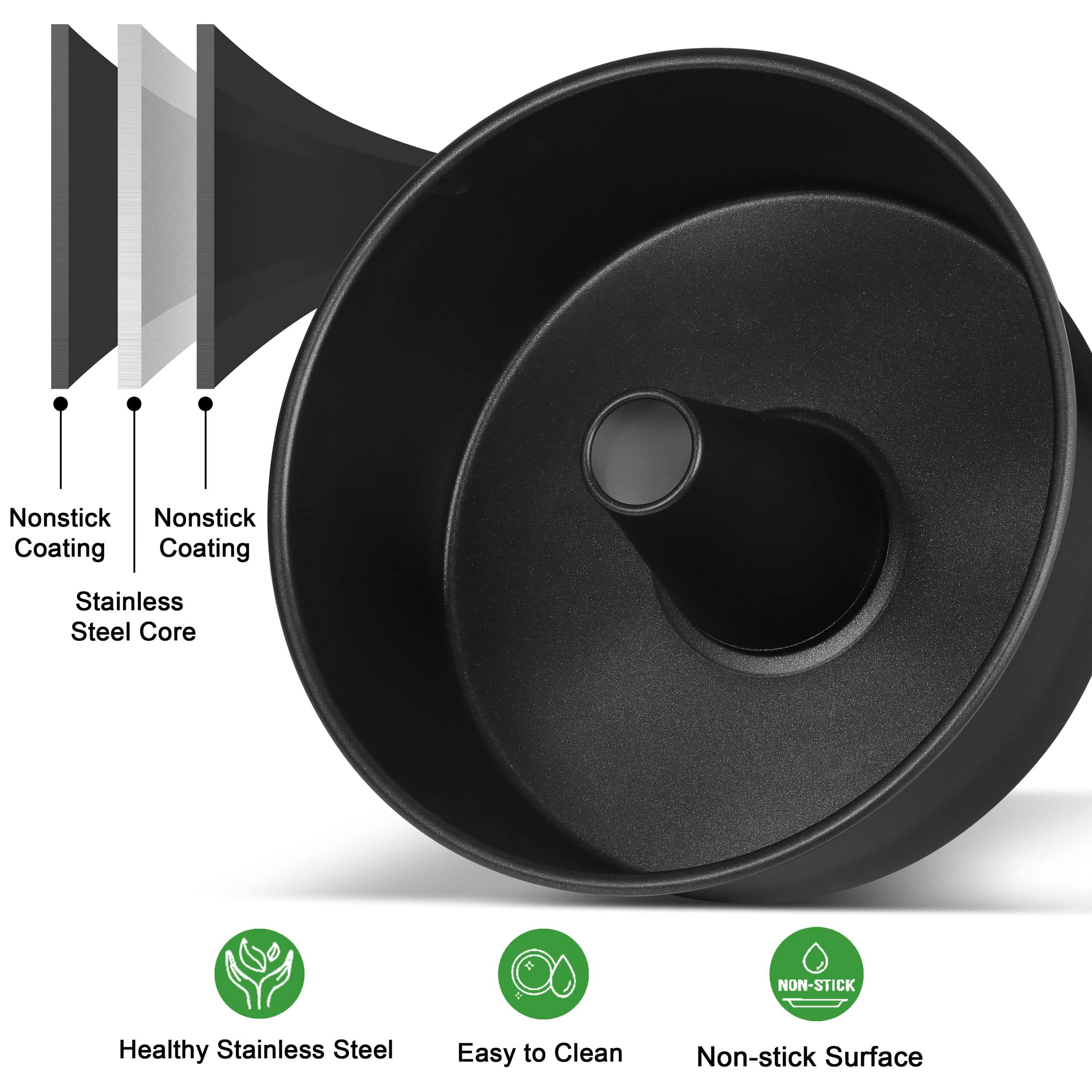 LIANYU 10 Inch Angel Food Cake Pan, Black Nonstick Tube Pan for Baking Pound Cake, Deep Chiffon Mold with Stainless Steel Core, Easy to Release, Leak Proof