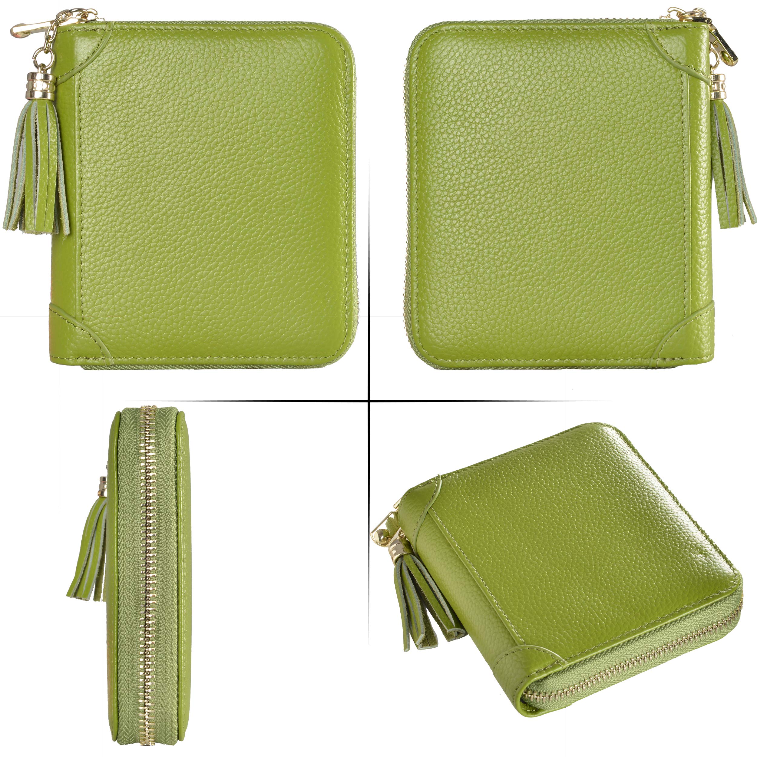 Easyoulife Womens Credit Card Holder Wallet Zip Leather Card Case RFID Blocking (Green)