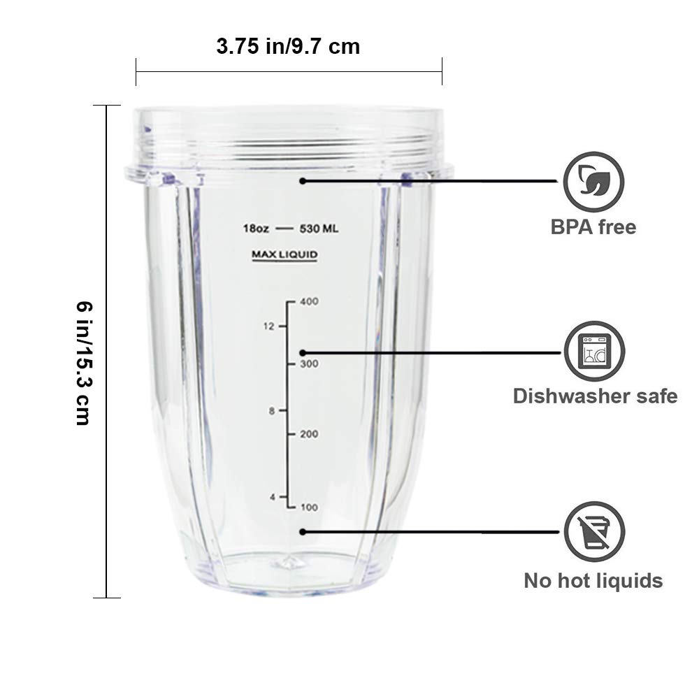 Blender Cups for Ninja Blender, 18OZ Cup with Sip & Seal Lids Compatible with 900w 1000w Nutri Ninja Blender Auto iQ series (2 Pack)