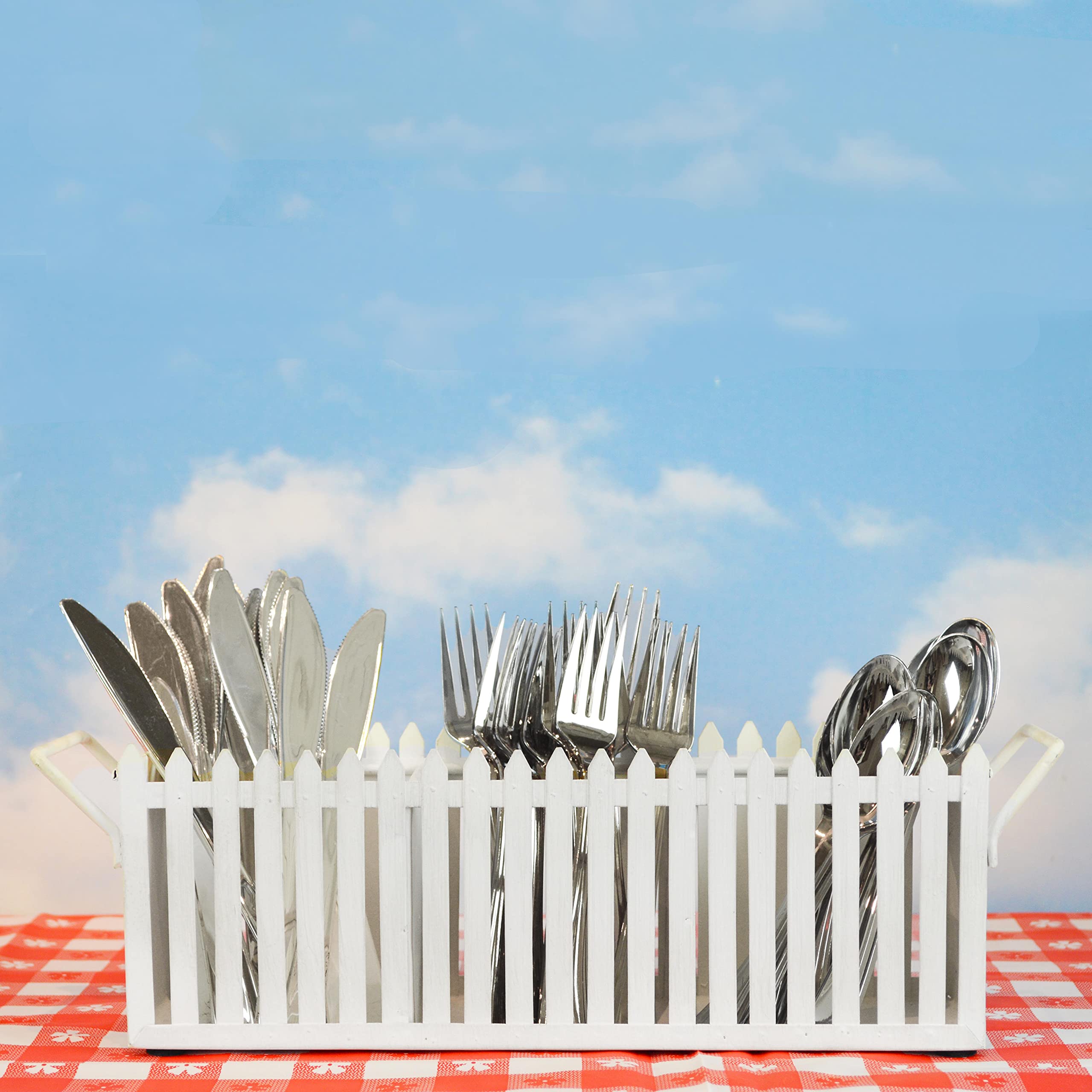 Boston Warehouse Picket Fence Flatware Storage Caddy, 15 inch, White