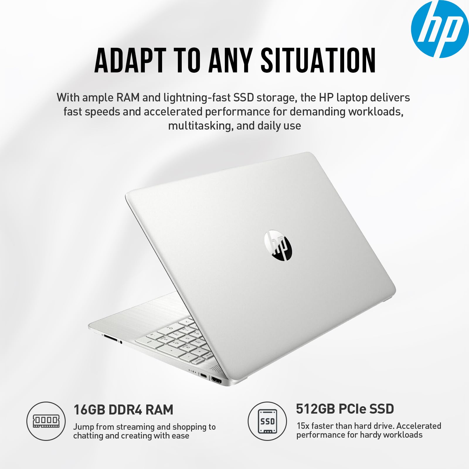 HP 15 Laptop Computer College Students, Ultra Thin Light Notebook PC Laptop 15.6 Inch, 4-core AMD Ryzen 3, 16GB RAM 512GB SSD, Lifetime Microsoft Office Windows 11, 10-key Number Pad Webcam HDMI USB-C