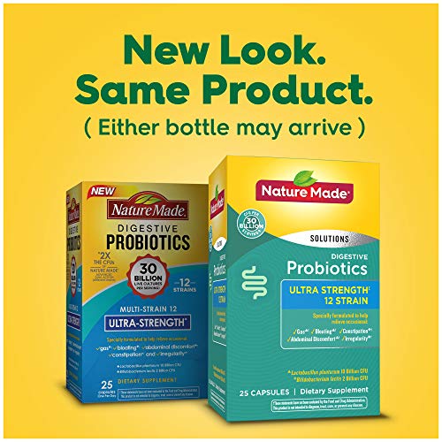 Nature Made Ultra Strength 12 Strain Digestive Probiotics, Dietary Supplement for Digestive Health Support, 25 Probiotic Capsules, 25 Day Supply