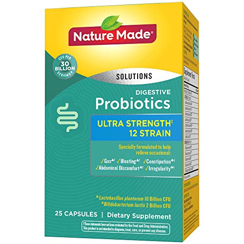 Nature Made Ultra Strength 12 Strain Digestive Probiotics, Dietary Supplement for Digestive Health Support, 25 Probiotic Capsules, 25 Day Supply