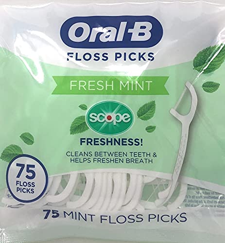 Oral-B Floss Picks Fresh Mint with Scope Freshness, Shred Resistant, 75 Count (Pack of 5)
