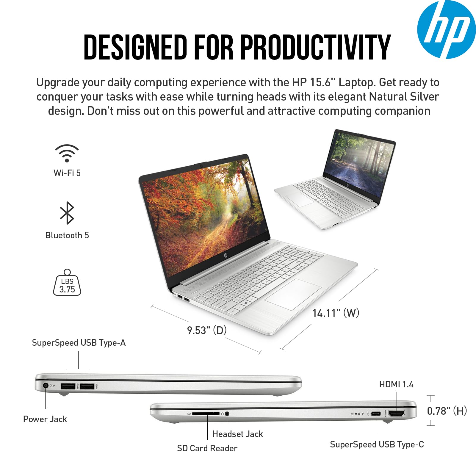 HP 15 Laptop Computer College Students, Ultra Thin Light Notebook PC Laptop 15.6 Inch, 4-core AMD Ryzen 3, 16GB RAM 512GB SSD, Lifetime Microsoft Office Windows 11, 10-key Number Pad Webcam HDMI USB-C